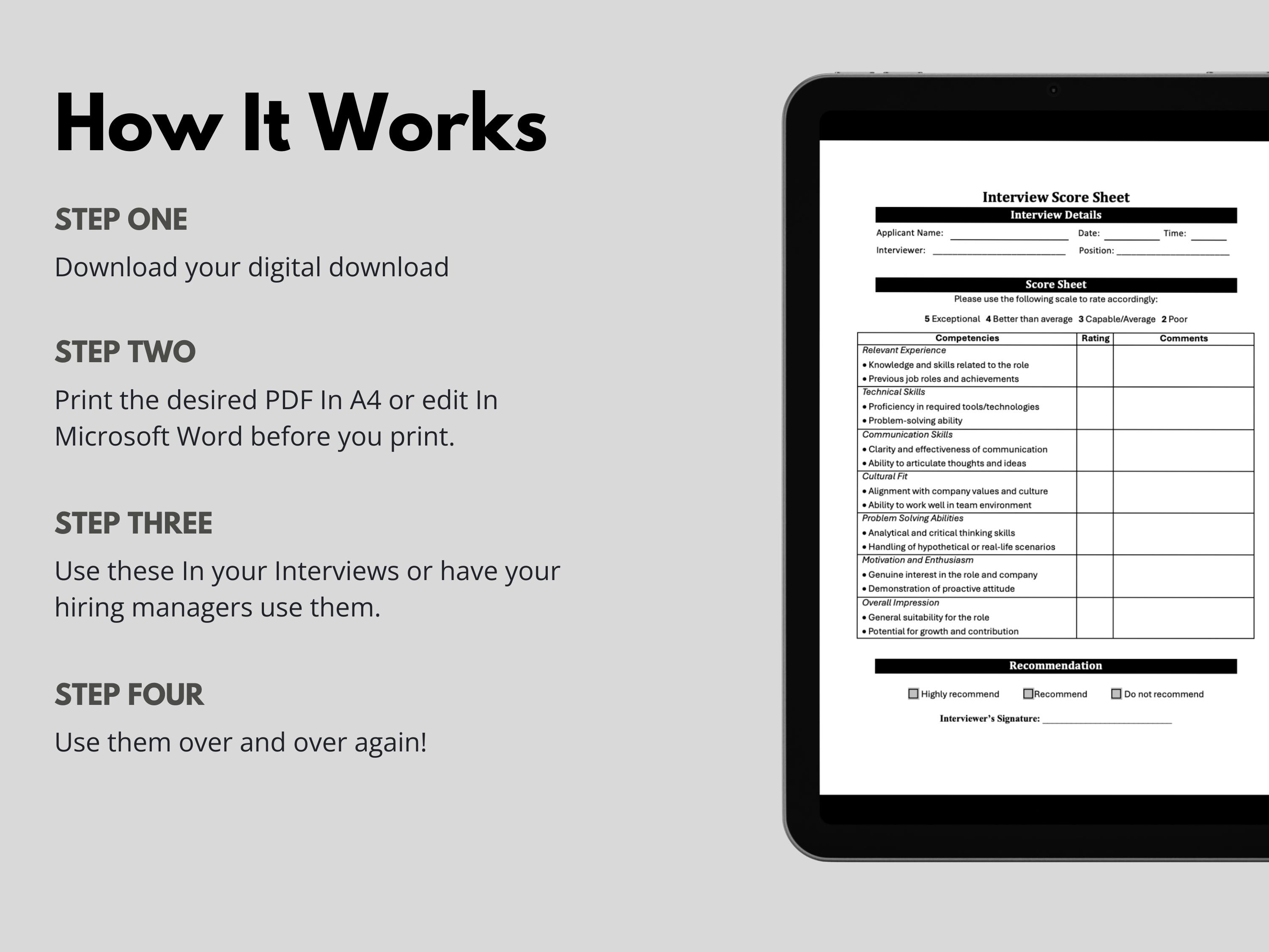Editable Job Interview Form, Printable Template for Employers With ...