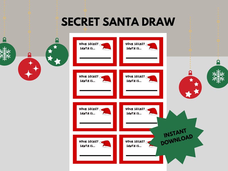 Secret Santa Draw - Cards for Office Party, Printable Gift Exchange ...