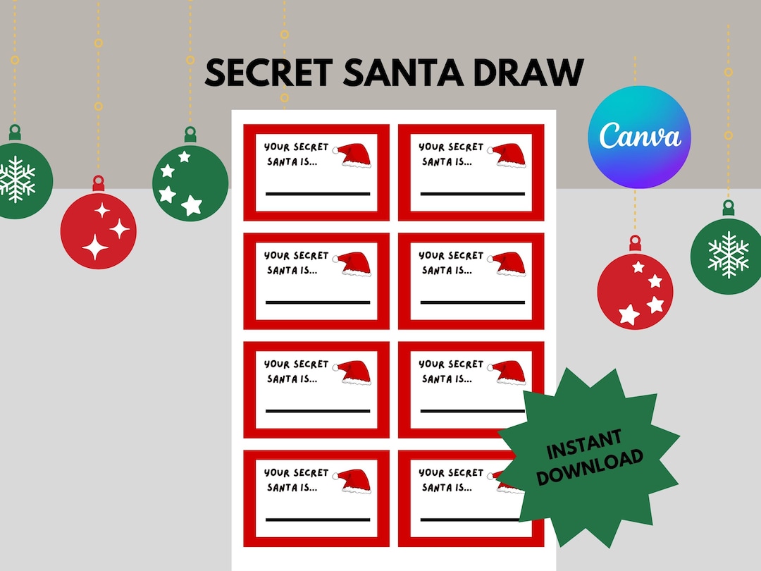 Secret Santa Draw Editable - Cards for Office Party, Printable Gift ...