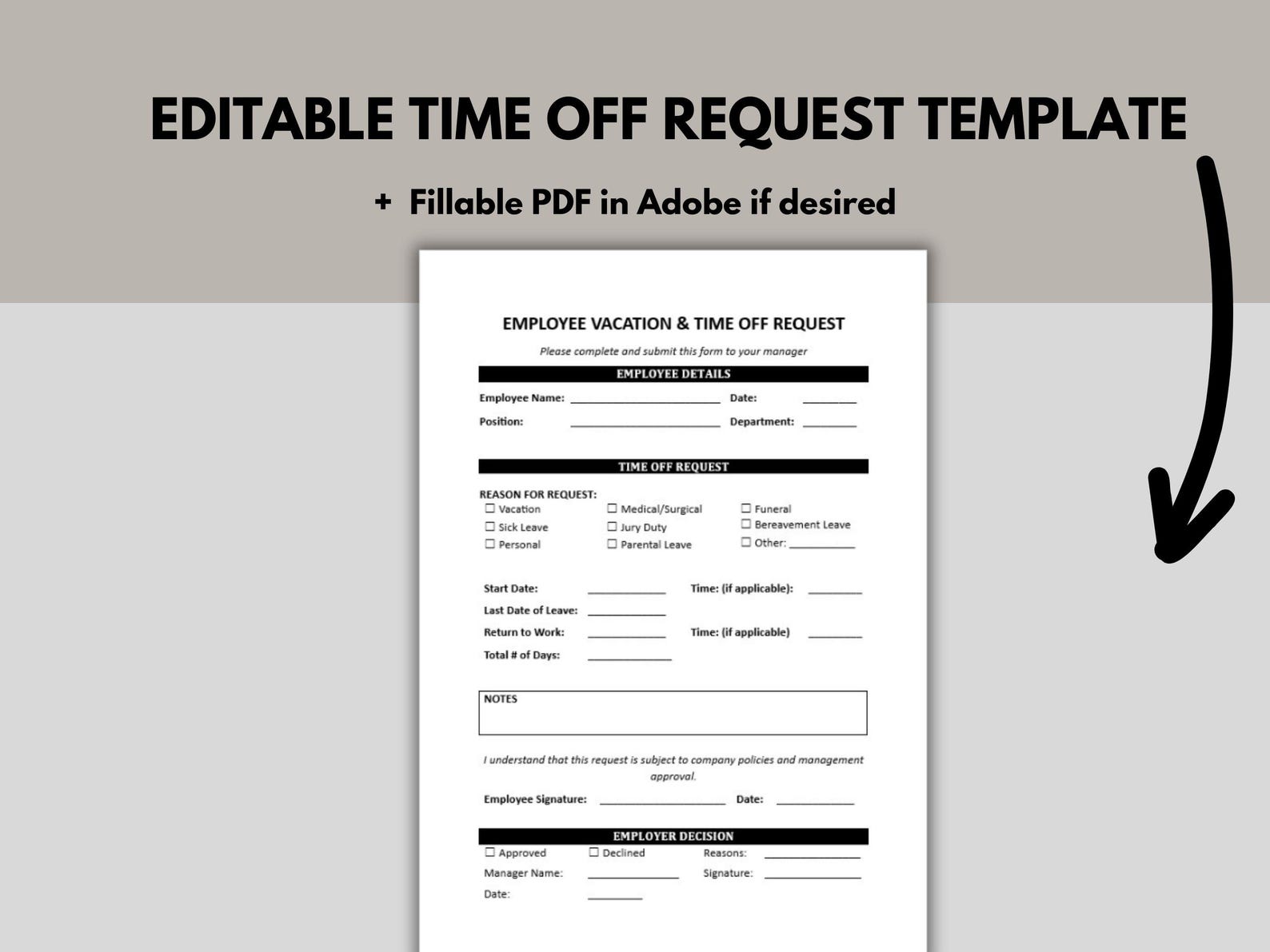 Fillable Employee Time off Request Form - Printable HR Template for ...