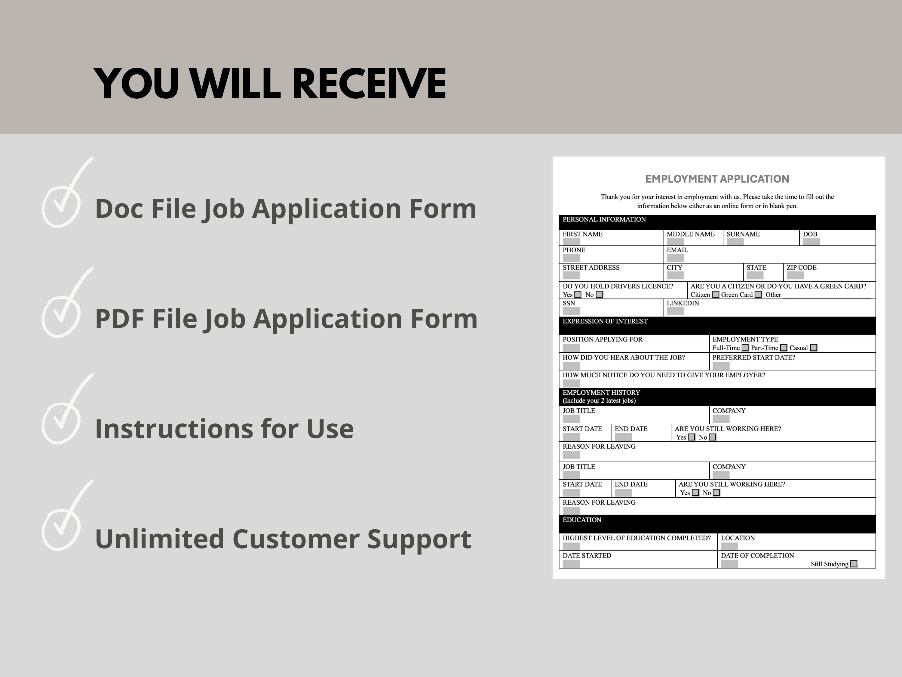 Printable Job Application Form, Fillable Employer Template, Hiring ...
