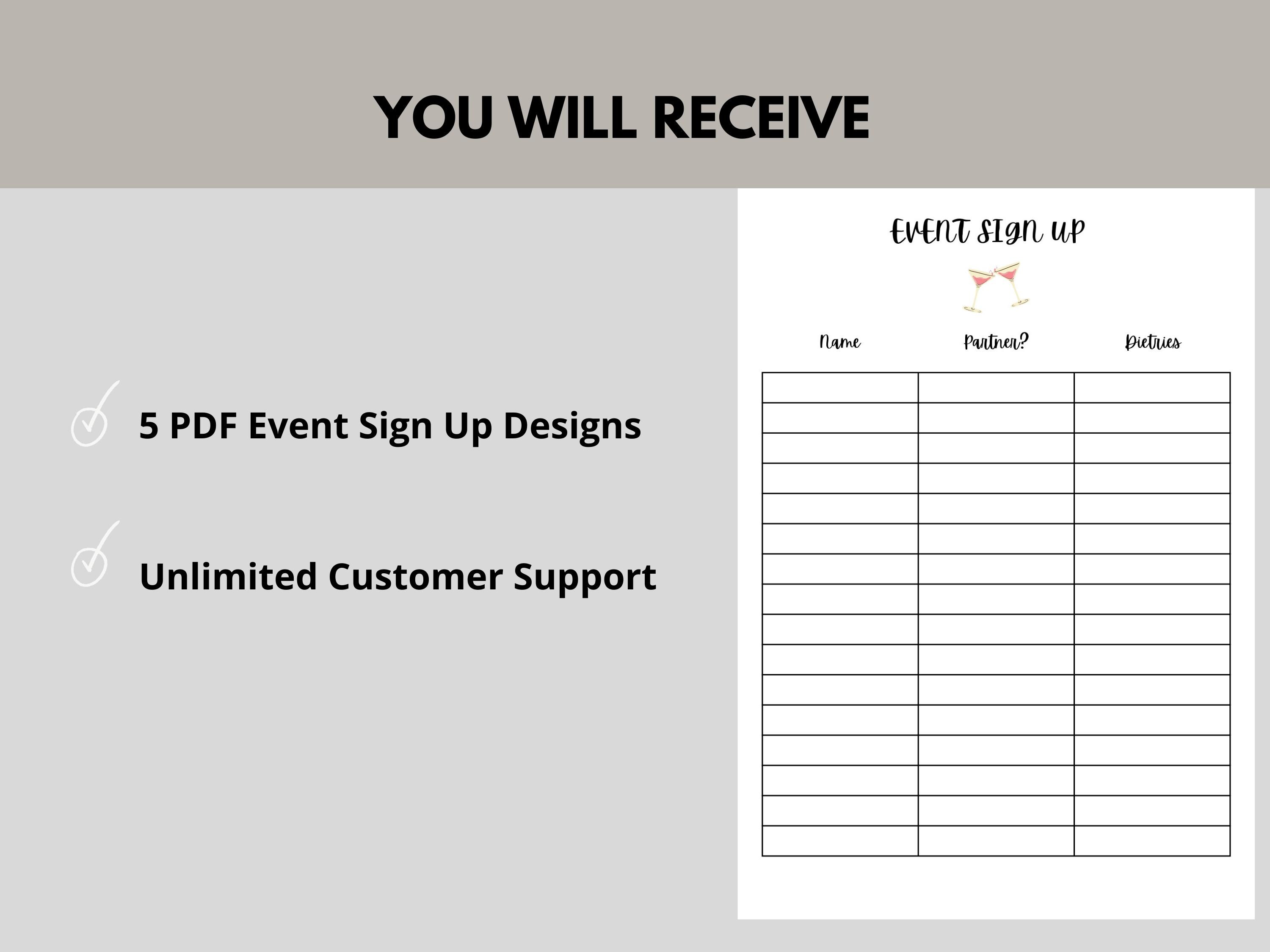 Minimalist Event Sign up Sheet - Printable Employee Sign up Template ...