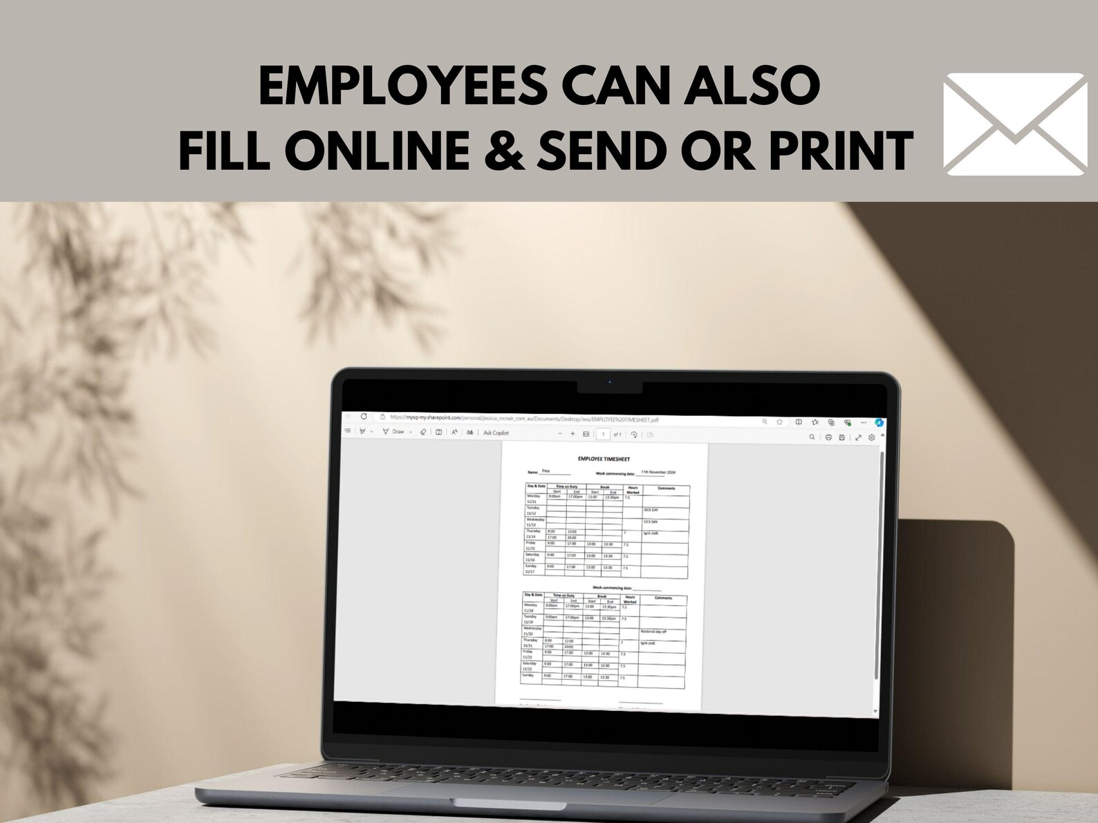 Employee Timesheet - Fillable, Printable & Editable Biweekly, Split ...