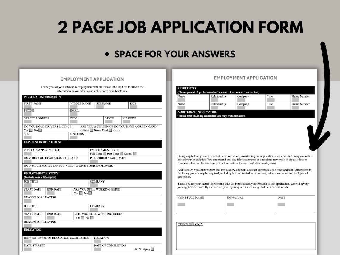 Printable Job Application Form, Fillable Employer Template, Hiring ...