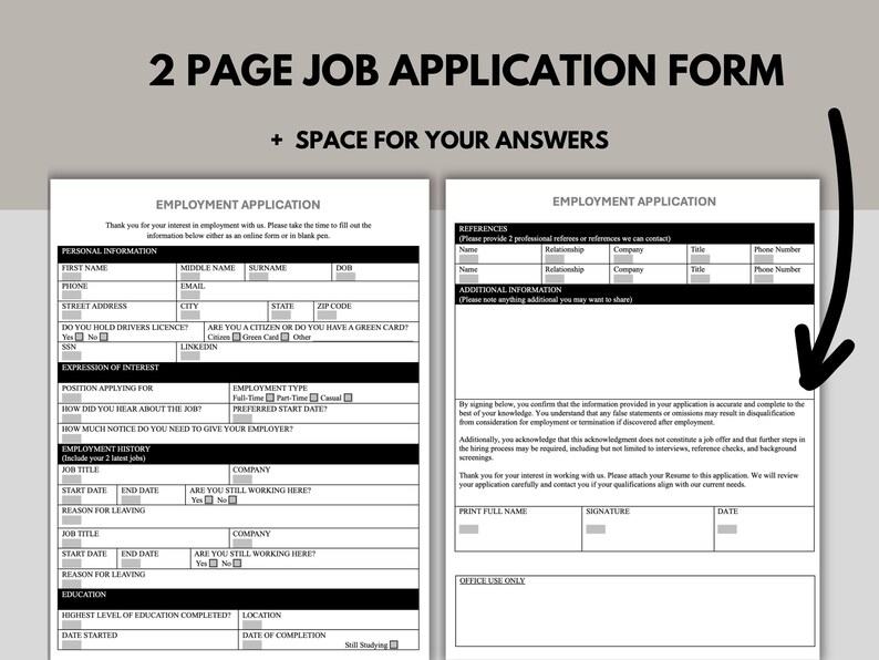 Printable Job Application Form, Fillable Employer Template, Hiring ...
