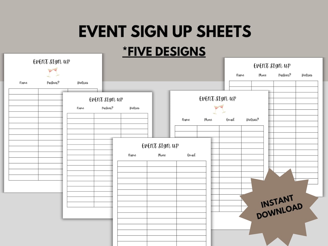 Minimalist Event Sign up Sheet - Printable Employee Sign up Template ...