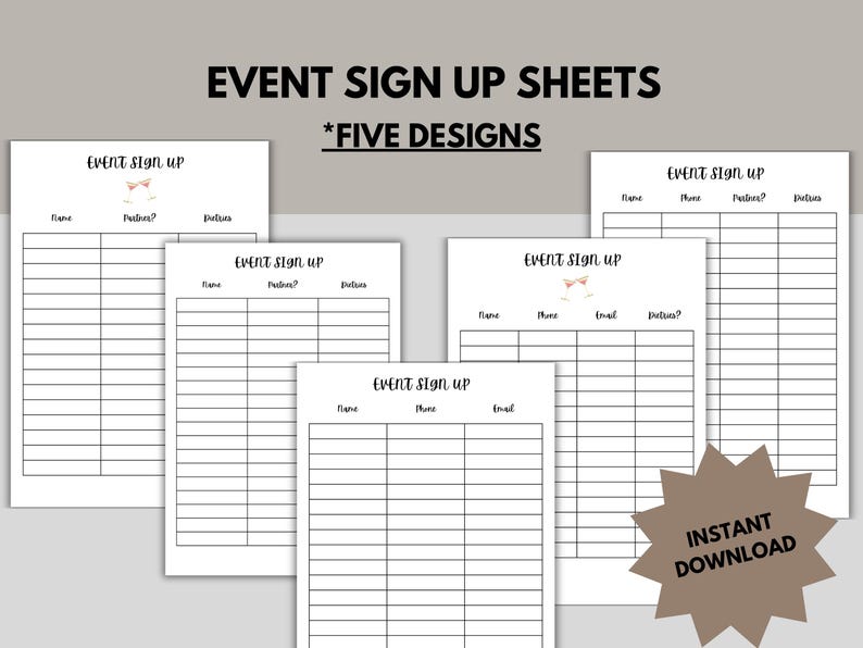 Minimalist Event Sign up Sheet - Printable Employee Sign up Template ...