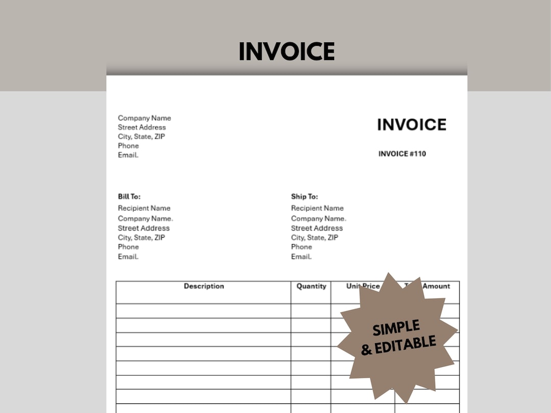 Printable Invoice Template for Business Owners- Customizable ...