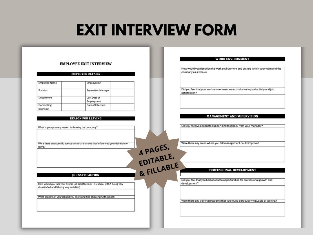 Employee Exit Interview Questions - Editable and Printable Form for ...