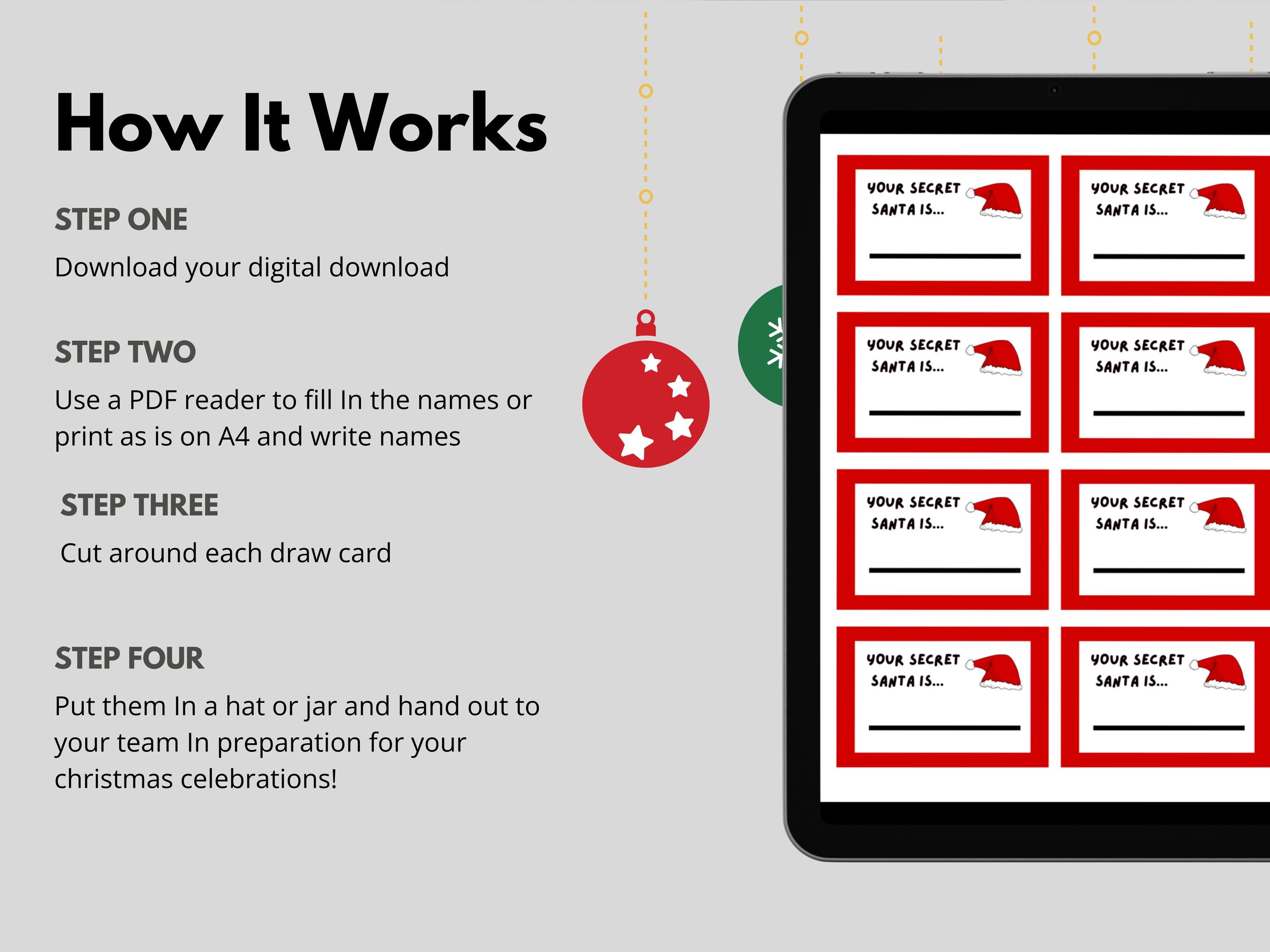 Secret Santa Draw - Cards for Office Party, Printable Gift Exchange ...
