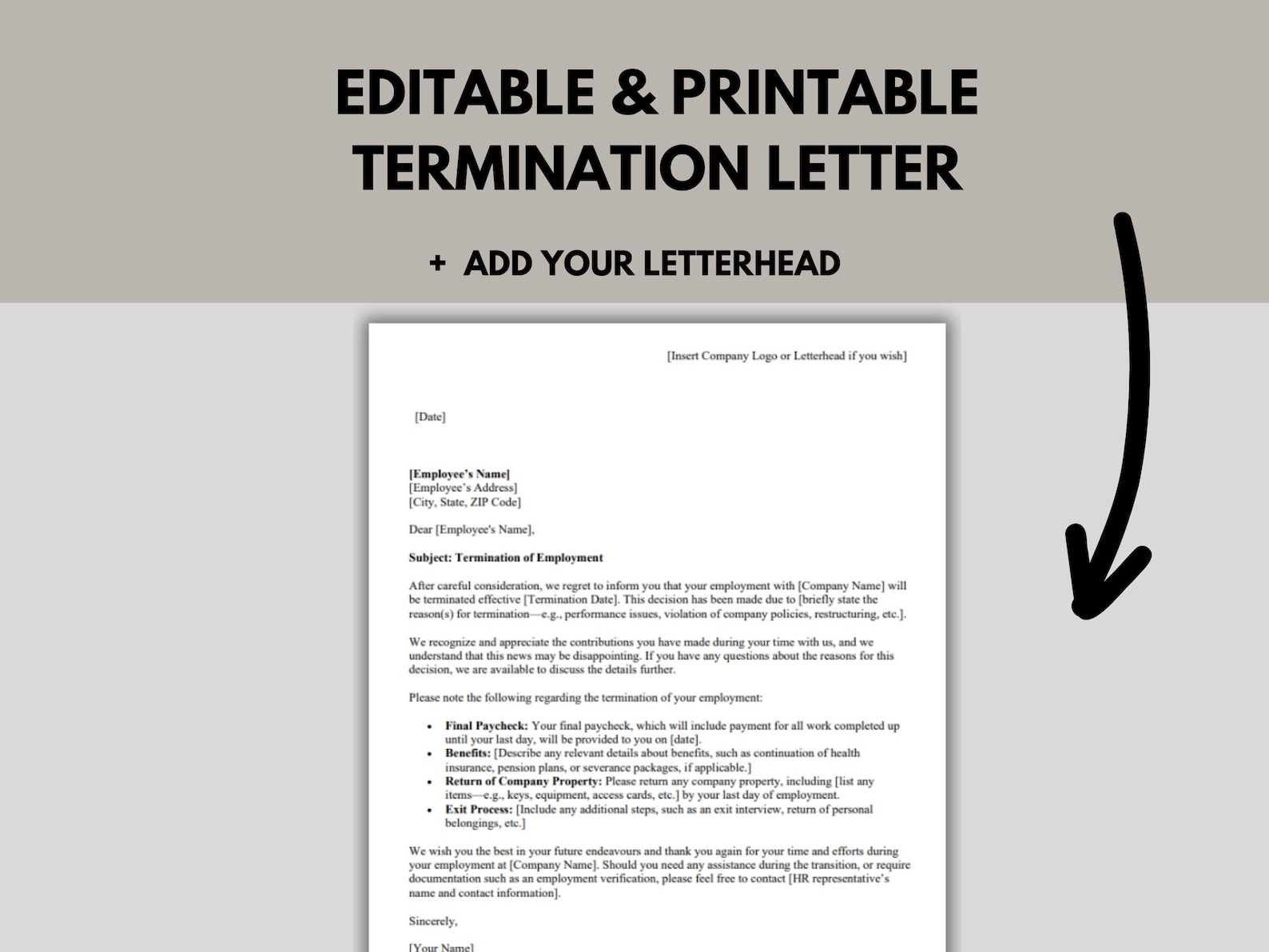 Termination Letter Employment Template, Editable Employer Template, HR ...