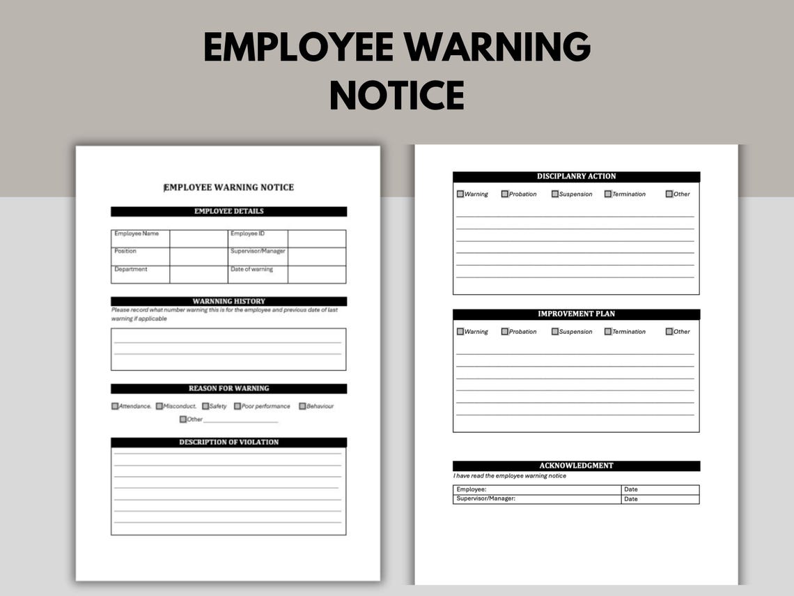 Printable Employee Written Warning Template, Fillable Employer ...