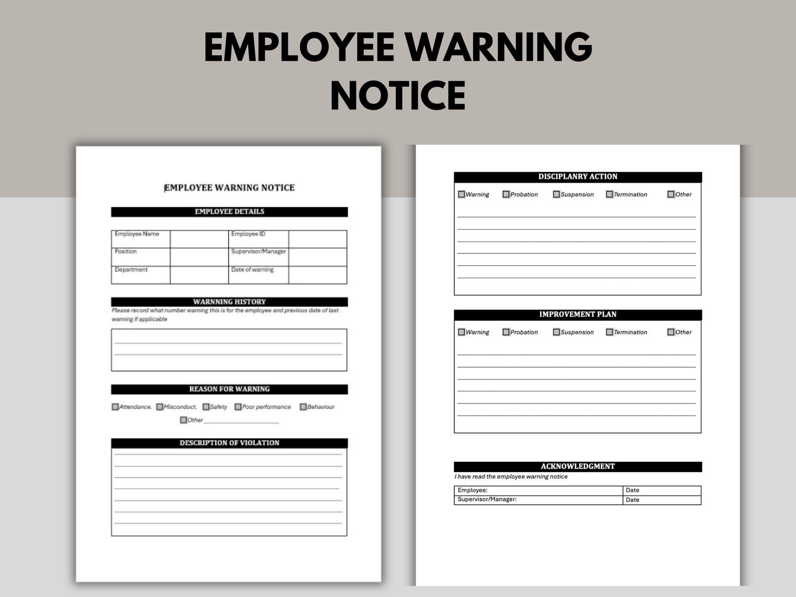 Printable Employee Written Warning Template, Fillable Employer ...