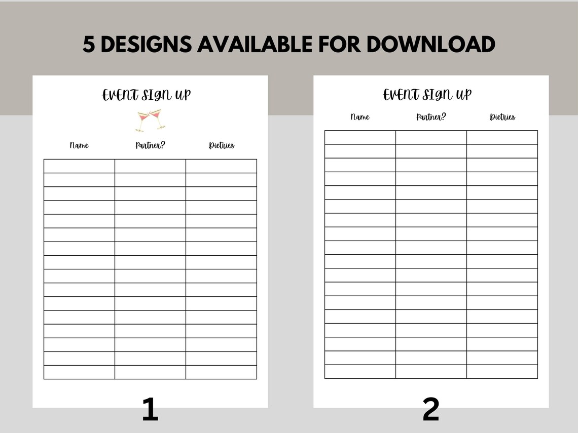 Minimalist Event Sign up Sheet - Printable Employee Sign up Template ...