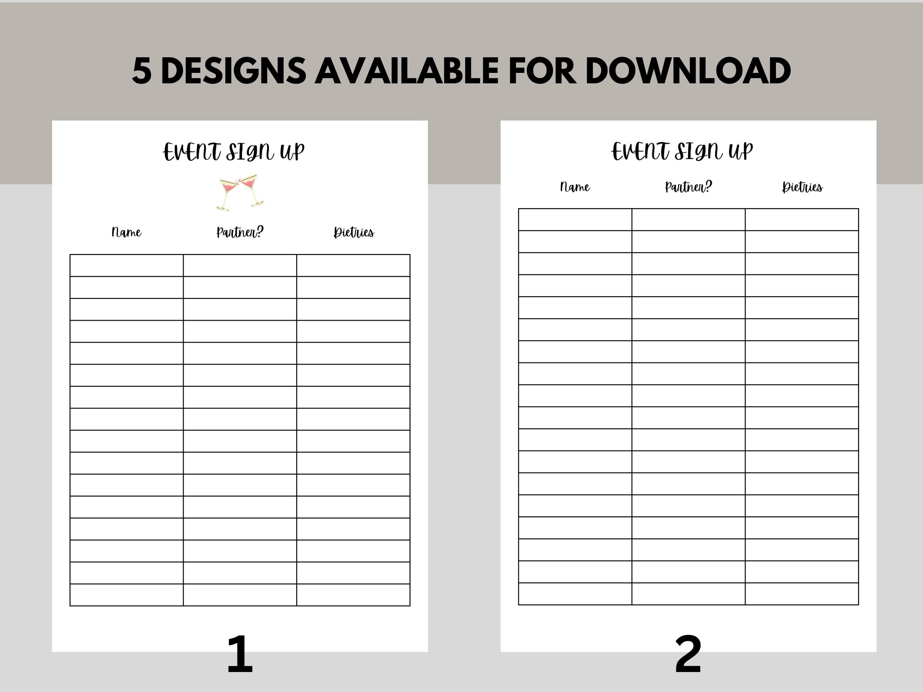 Minimalist Event Sign up Sheet - Printable Employee Sign up Template ...