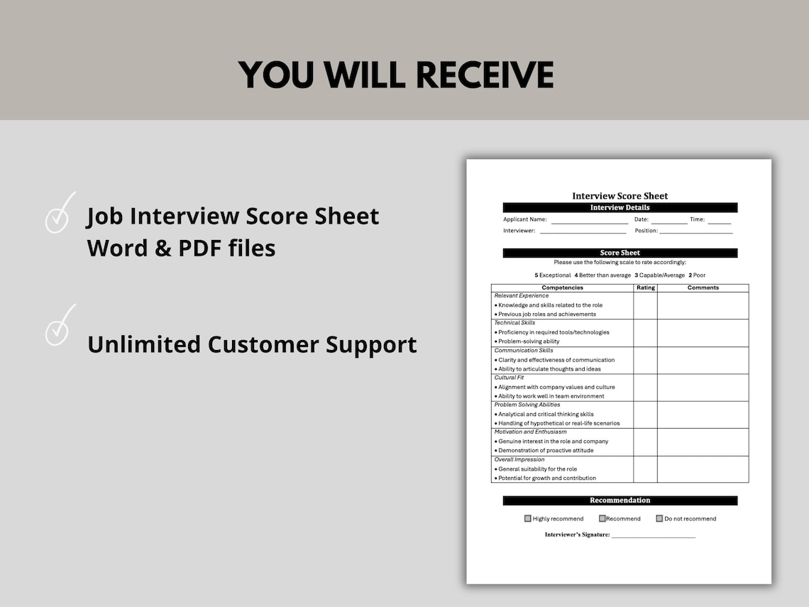 Job Interview Score Rating Sheet - Performance Evaluation Form - HR ...