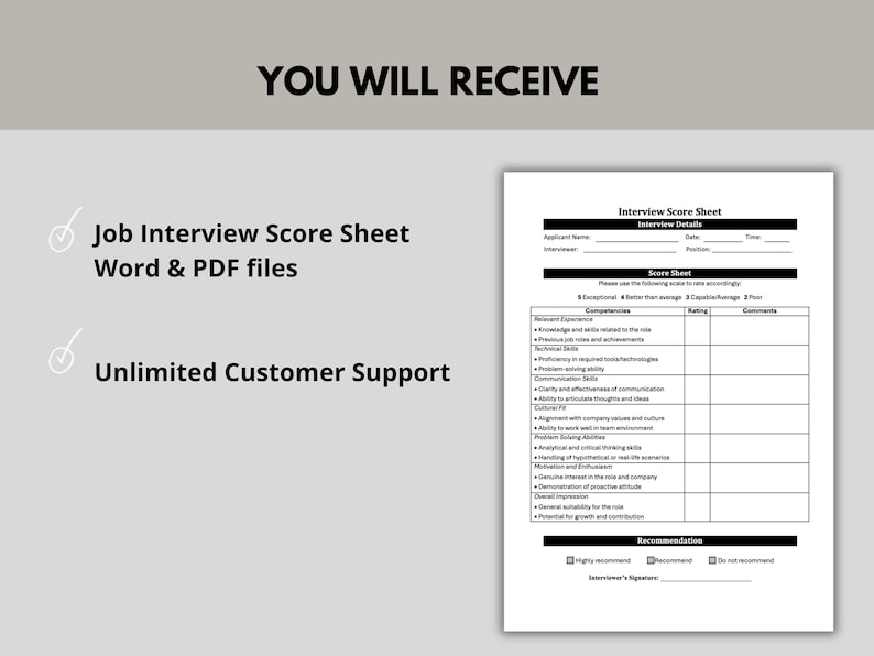 Job Interview Score Rating Sheet - Performance Evaluation Form - HR ...