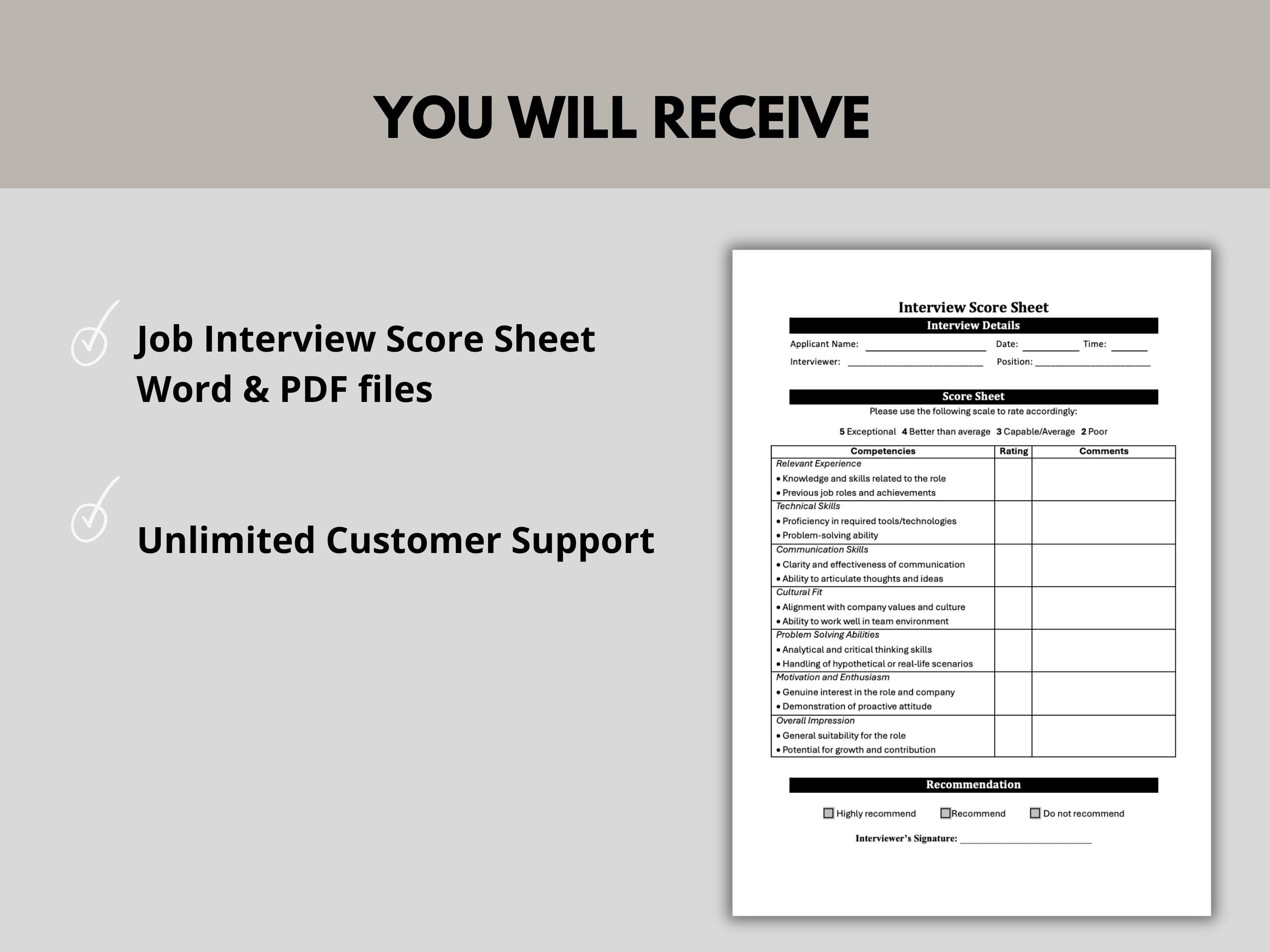Job Interview Score Rating Sheet - Performance Evaluation Form - HR ...