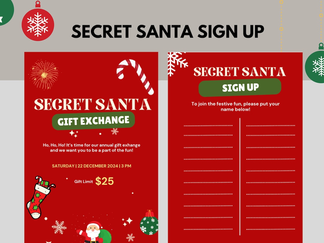 Secret Santa Sign up - Sign & Sign up Sheet, Printable Gift Exchange ...