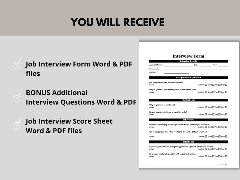 Editable Job Interview Form, Printable Template for Employers With ...