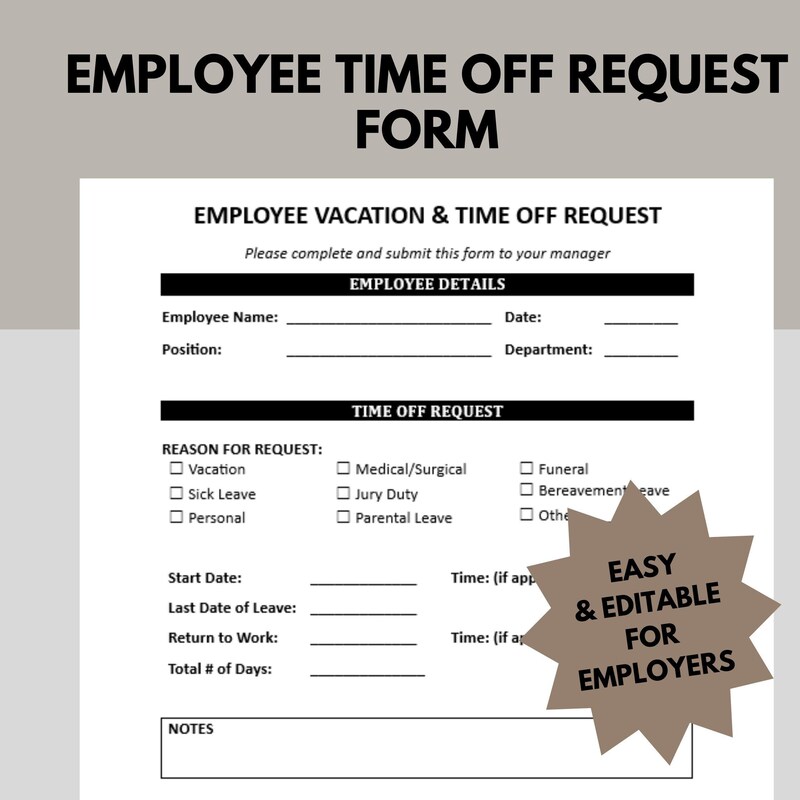 Employee Time off Request Form - Etsy