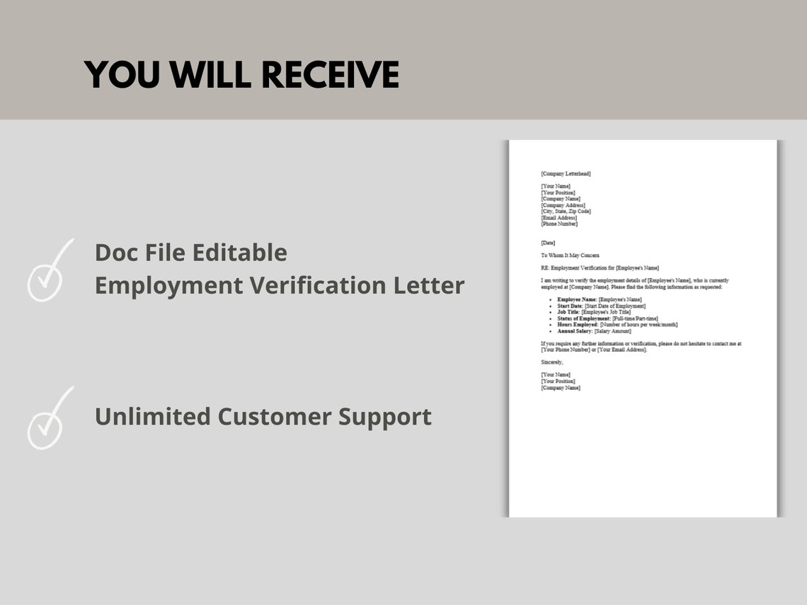 Employment Verification Letter Template, Editable Employer Template, HR ...