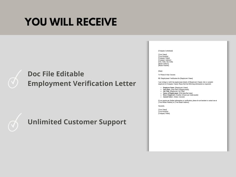 Employment Verification Letter Template, Editable Employer Template, HR ...