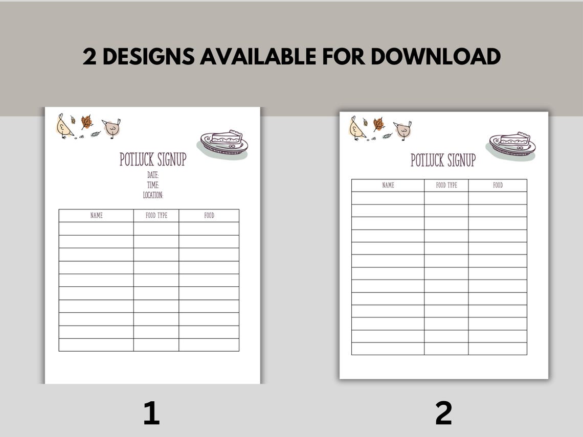 Potluck Sign up Sheet, Office Potluck Party Printable, Potluck Signup ...