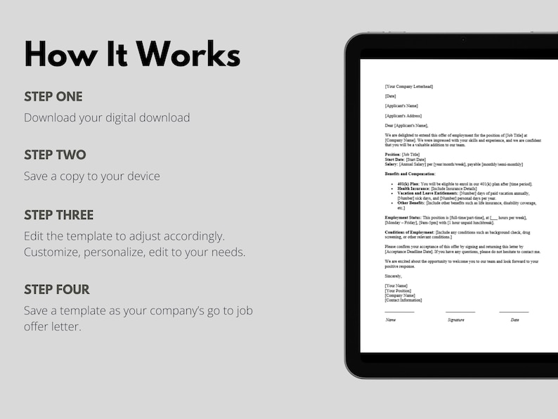 Job Offer Letter Template: Human Recourses Forms, New Hire Onboarding ...