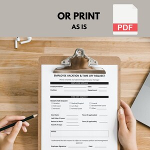 Fillable Employee Time off Request Form - Printable HR Template for ...