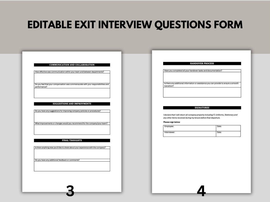 Employee Exit Interview Questions - Editable and Printable Form for ...