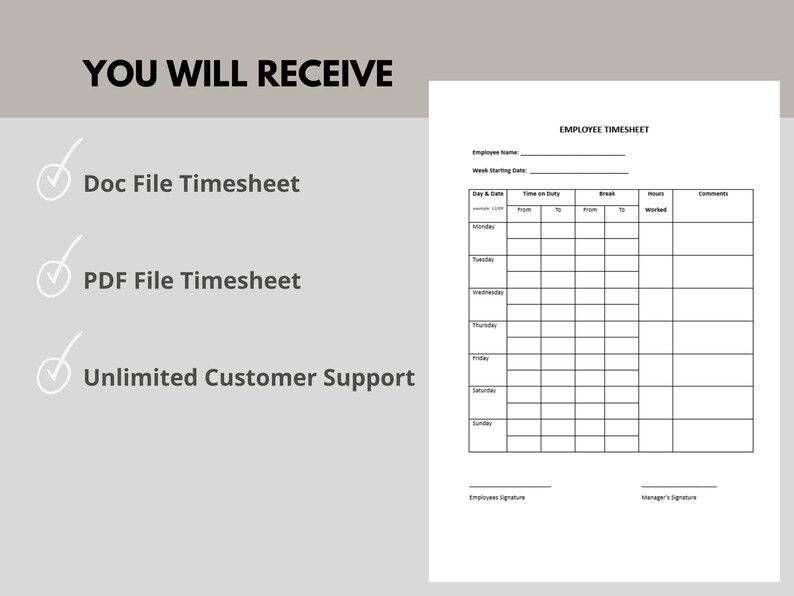 Weekly Employee Timesheet With Breaks- Fillable, Printable & Editable ...