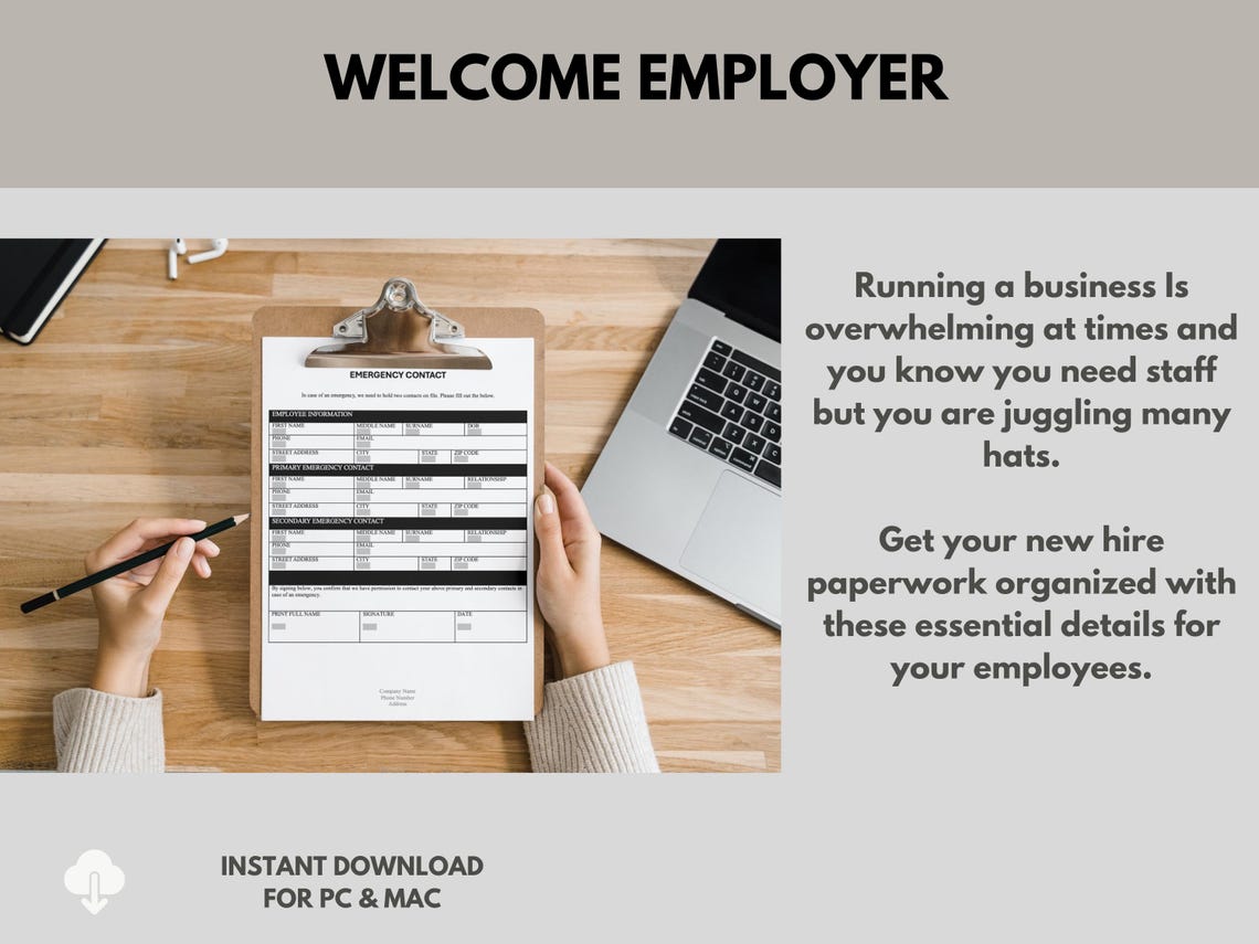 Employee Emergency Contact Form - PDF Printable & Fillable, Editable ...