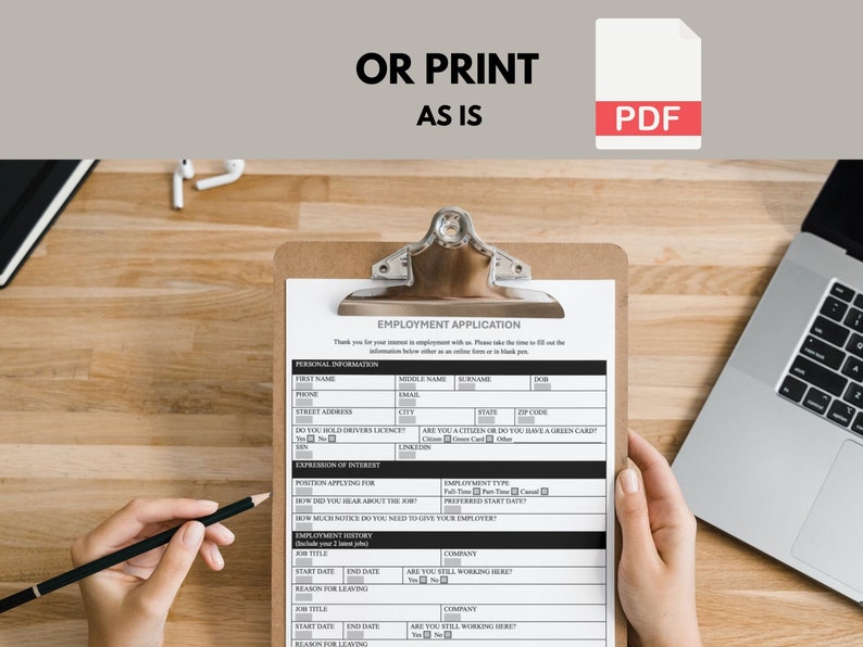 Printable Job Application Form, Fillable Employer Template, Hiring ...
