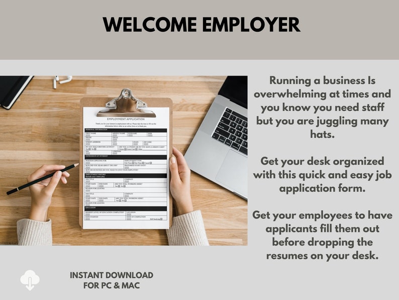 Printable Job Application Form, Fillable Employer Template, Hiring ...