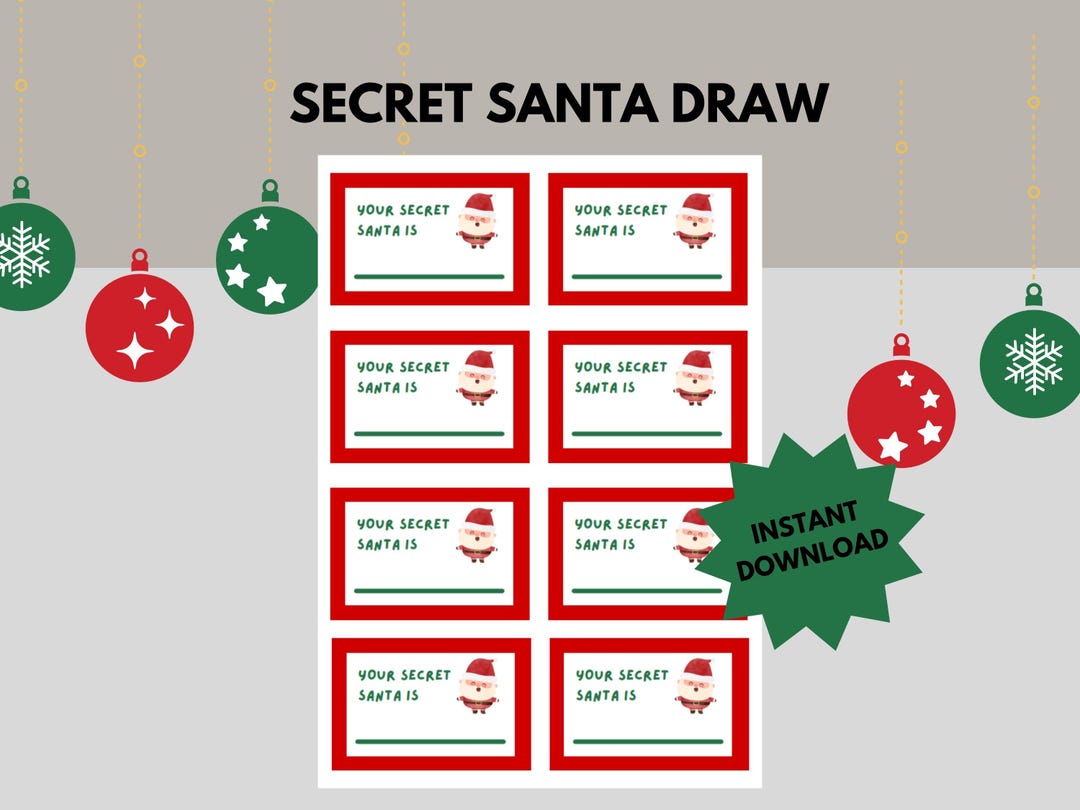 Secret Santa Draw - Cards for Office Party, Printable Gift Exchange, Xmas Gift Swap, Christmas ...