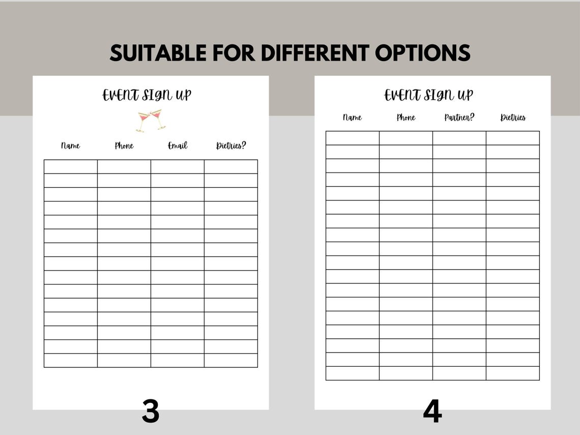 Minimalist Event Sign up Sheet - Printable Employee Sign up Template ...