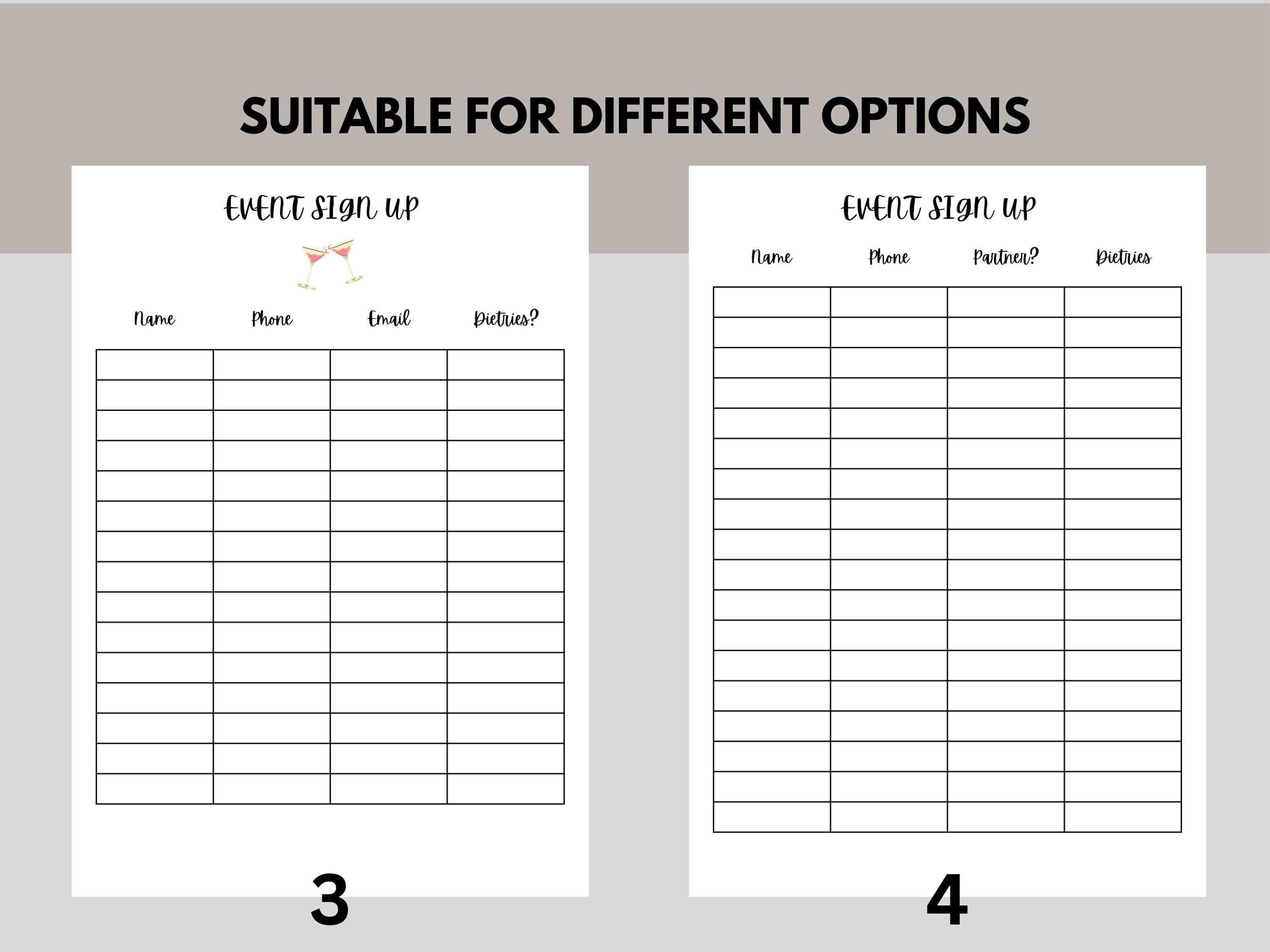 Minimalist Event Sign up Sheet - Printable Employee Sign up Template ...