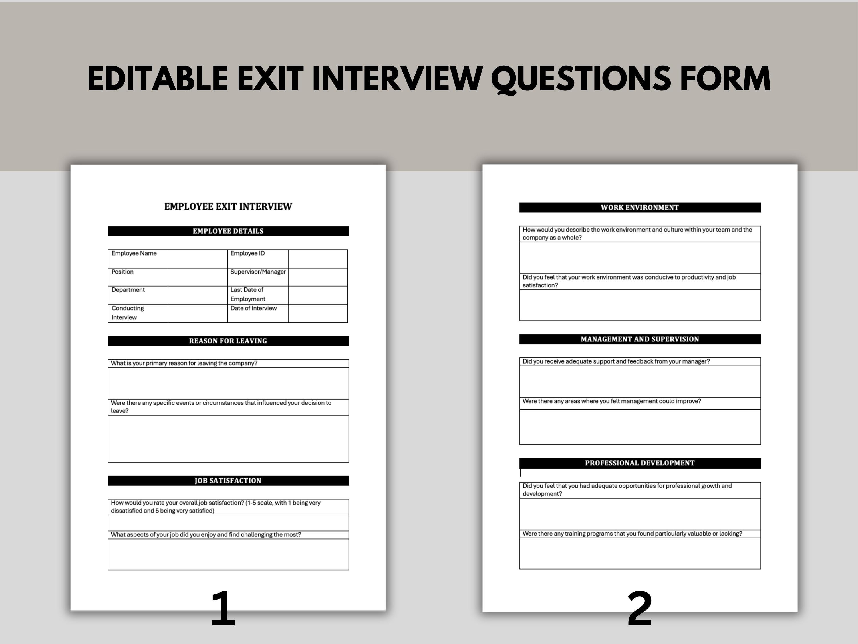Employee Exit Interview Questions - Editable and Printable Form for ...