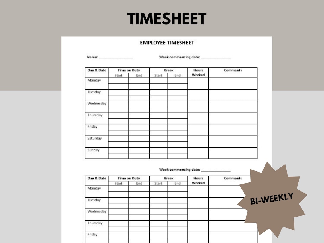 Employee Timesheet - Fillable, Printable & Editable Biweekly, Split ...