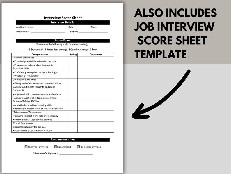 Editable Job Interview Form, Printable Template for Employers With ...