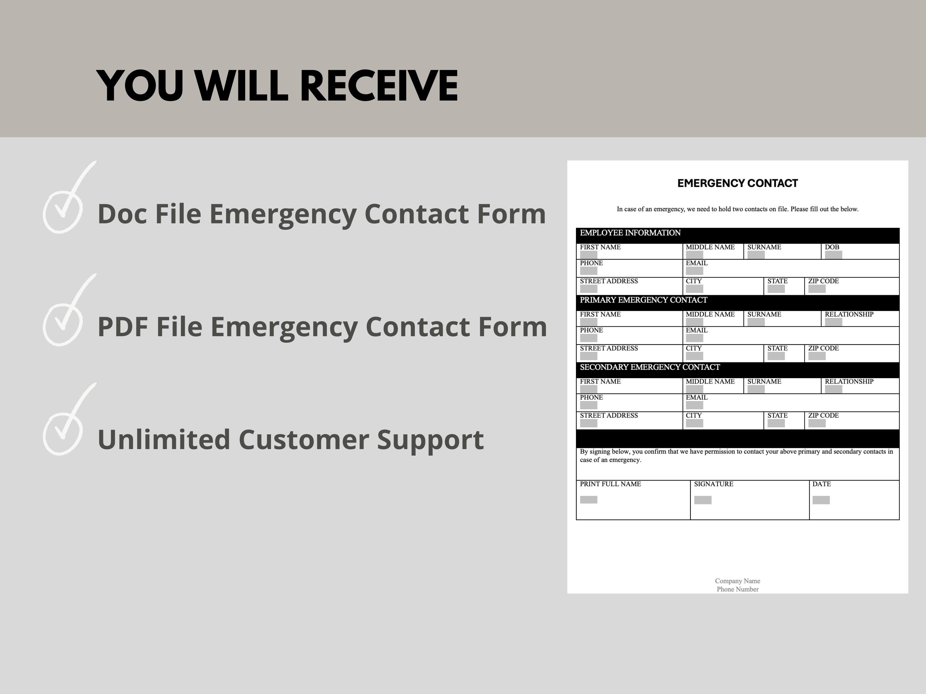 Employee Emergency Contact Form - PDF Printable & Fillable, Editable ...