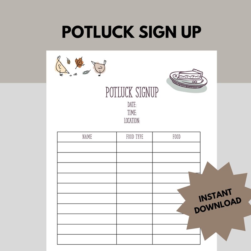 Cookout Sign up Sheet - Etsy