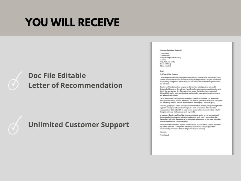 Professional Letter of Recommendation, Employers & HR, Editable Easy to ...