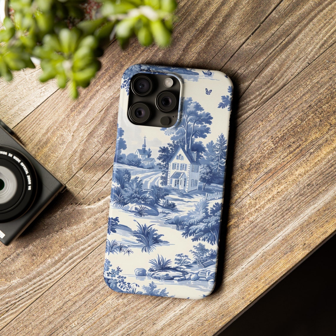 Toile De Jouy Cottagecore Pattern Phone Case, Vintage Blue French Toile ...