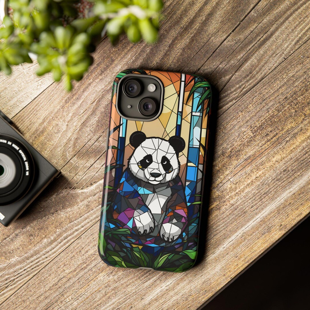 Stained Glass Cute Cartoon Panda Colorful Bamboo Preppy Phone Case ...
