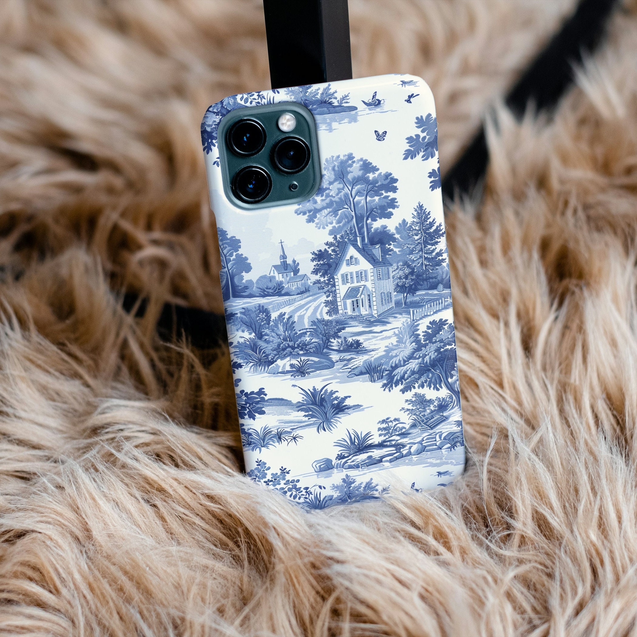 Toile De Jouy Cottagecore Pattern Phone Case, Vintage Blue French Toile ...