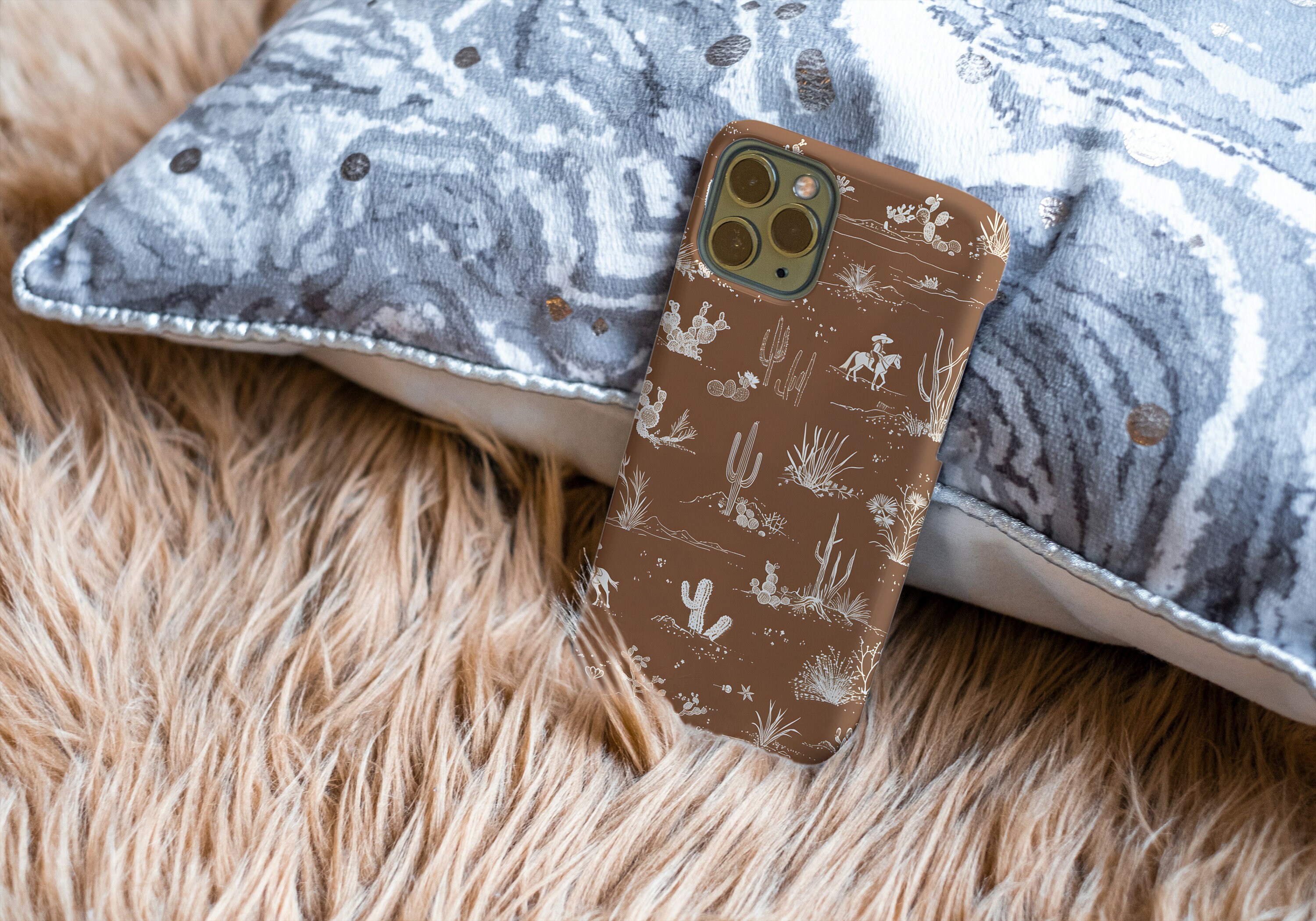 Wild West Cowgirl Digital Art Phone Case, Brown US Desert Vintage ...