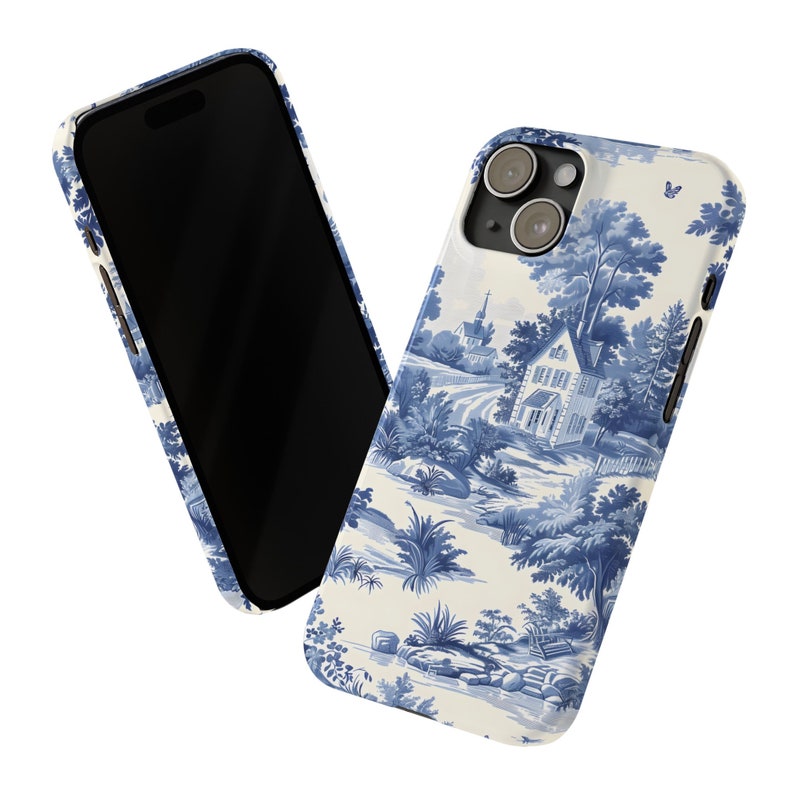 Toile De Jouy Cottagecore Pattern Phone Case, Vintage Blue French Toile ...