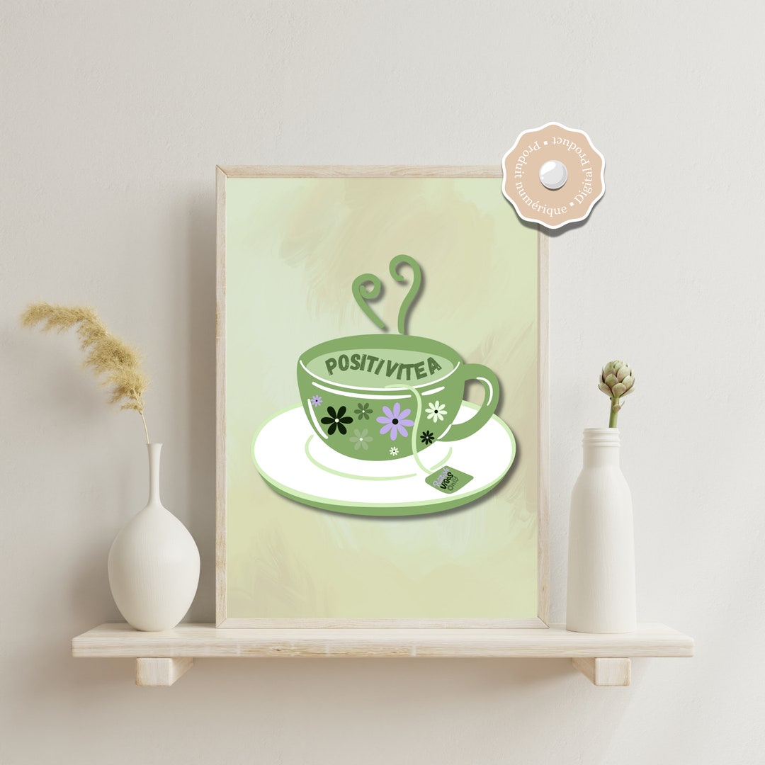 Printable Illustration Green Tea Wall Decor Good Vibes Only Print Funny ...